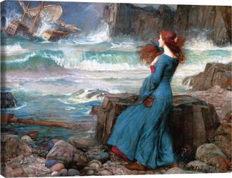Posterlounge Miranda, das Unwetter Leinwandbild von John William Waterhouse 40 x 30 cm Blau Wandbilder Wanddeko