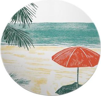 Generic Coups Pinceau contemporains Tapis Plage Palmiers et parasols, Tapis Ronds Doux antid&eacute;rapants &agrave; Poils Ras pour Chambre, Bureau et entr&eacute;e 200x200cm