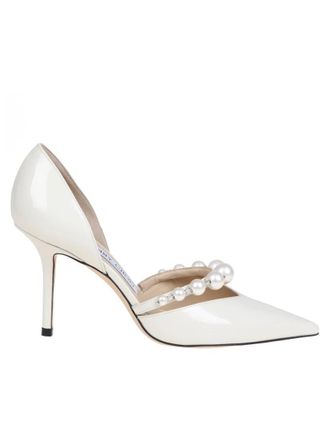 Jimmy Choo London Hohe Schuhe - Aurelie 85 Patent Leather Pumps With Applied Pearl - Gr. 36,5 (EU) - in Wei&szlig; - f&uuml;r Damen