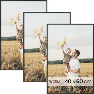 Woltu Bilderrahmen 40x60 cm, 3 Set, Fotorahmen Schwarz, Aluminium, mit Passepartout, zum vertikalen oder horizontalen Aufh&auml;ngen/Aufstellen, f&uuml;r Fotos, Bilde