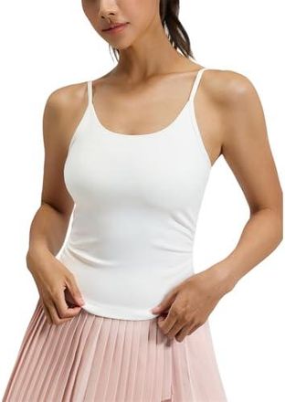 Generic Caraco basique spaghetti sans manches pour femme avec bretelles &agrave; encolure d&eacute;gag&eacute;e pour sortir, entra&icirc;nement, joli haut avec soutien-gorge int&eacute;gr&eacute;, bl