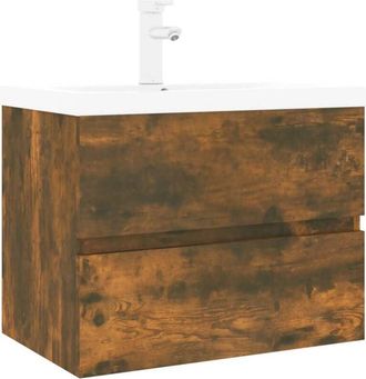 vidaXL vidaXL Waschbeckenschrank mit Einbaubecken R&auml;uchereiche Holzwerkstoff