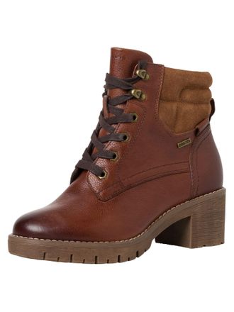 Tamaris COMFORT Damen Stiefeletten mit Absatz aus Leder mit Schnürsenkeln und Reißverschluss Comfort Fit, Braun (Cognac), 41 EU