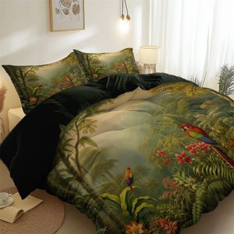 Generic Bettwäsche 135 x 200 cm weiche und gemütliche Bettwäsche Naturaler Papagei (Dschungellandschaft) Mikrofaser Bettbezug mit Reißverschluss + 2 Kissenbez