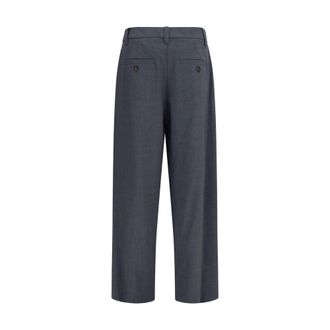 Brunello Cucinelli Tropical Wool Pleated Trousers - Gray