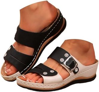 Generic Sandales compens&eacute;es orthop&eacute;diques pour femme 2026 - Sandales d&eacute;t&eacute; habill&eacute;es avec soutien de la vo&ucirc;te plantaire - Antid&eacute;rapantes et confortables - Pour