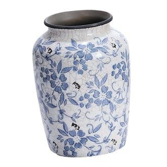 SOLUSTRE Vintage Chinesische Keramikvase mit Eisrissmuster Dekorative Trockenblumen und Blumenarrangement Vase für Schreibtisch und Tischdeko Langlebige Kerami
