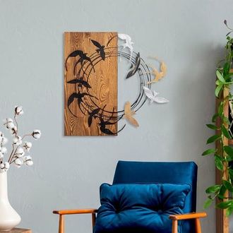 Wallity Elegant Decorative Wooden Wall Accessory, 58 x 58 cm | 100% Wooden (3 cm) & Metal (1.5 mm) | Stylish Walnut & Black Design, Easy Wall Mounting