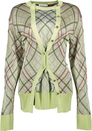 Paco Rabanne Femme, Pulls, Vert, Taille: 42 FR Gilet &agrave; carreaux Printemps-&Eacute;t&eacute; 2025 Femmes