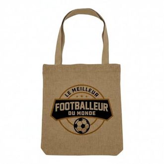 Fabulous Sac Shopping Tote Bag Aspect Lin - Le Meilleur Footballeur du Monde Foot Football Sport - Sac de Courses Toile Epaisse 360g Beige Naturel Cabas Port&eacute; 