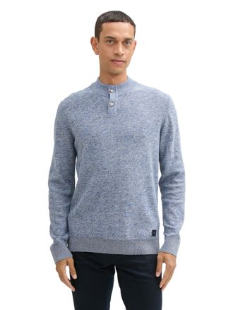 Tom Tailor Herren Henley Strickpullover aus Baumwolle, 30987 - Stormy Grey Mouline, M