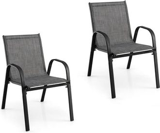 Giantex Lot de 2 Chaises de Jardin Empilables, Chaises Empilables Cadre en Acier avec Mains Courantes, Dossier et Si&egrave;ge Ergonomiques, Tissus R&eacute;sistants &agrave; labr