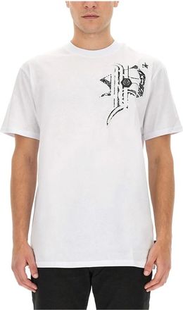 Philipp Plein Homme, Tops, Blanc, Taille: S T-Shirt Stampa Paisley