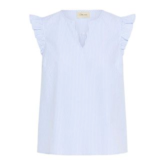 Cream Femme, Blouses et Chemises, Bleu, Taille: 46 FR Chemisier sans Manches &agrave; Rayures avec D&eacute;tails &agrave; Volants