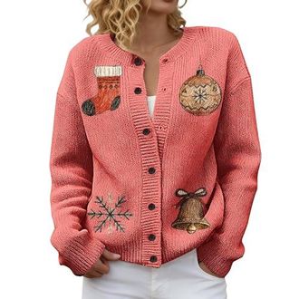 Generic Cardigan imprimé décoration de Noël pour femme, chandails graphiques fantaisie boutonnés sur le devant, vestes à manches longues élégantes, amusantes,