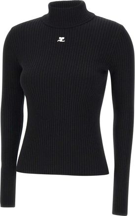 Courr&egrave;ges Femme, Pulls, Noir, Taille: 40 FR Pull Mockneck Reedition en maille c&ocirc;tel&eacute;e