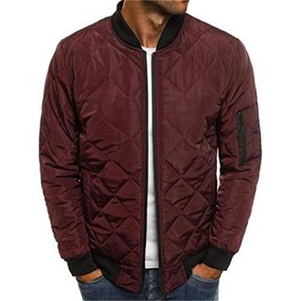 Generic Blouson bomber matelass&eacute; en losanges pour homme, manteau dhiver ample aviateur, chaud rembourr&eacute;, se tenir debout, rouge fonc&eacute;, XXL