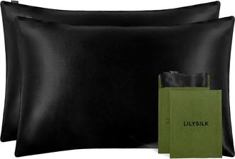 LilySilk Edel Seide Kopfkissenbezüge Kissenbezüge mit Hotelverschluss Kissenhülle aus 100% Maulbeerseide 2 Stücke 19 Momme in Schachtelverpackung Schwarz 80x80