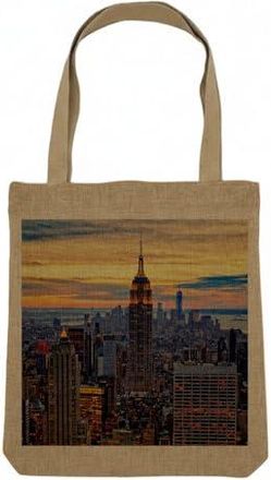 Fabulous Sac Shopping Tote Bag Aspect Lin - New York Manhattan Empire State Building Ville nuit USA - Sac de Courses Toile Epaisse 360g Beige Naturel Cabas Por