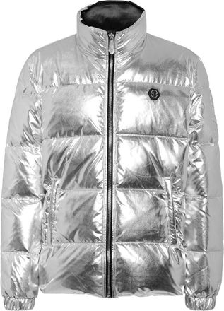 Philipp Plein Homme, Vestes, Gris, Taille: 3XL Nylon Puffer Jacket Gothic Plein