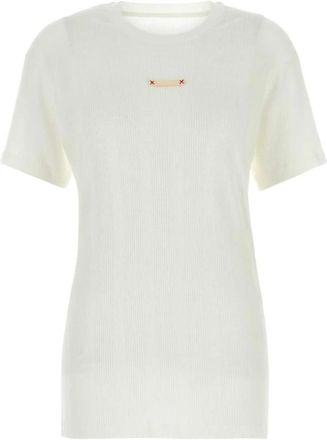 Maison Margiela Femme, Tops, Blanc, Taille: 38 FR T-shirt en maille c&ocirc;tel&eacute;e