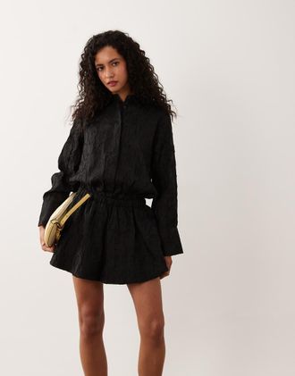 Asos Jacquard-Hemdkleid in Schwarz