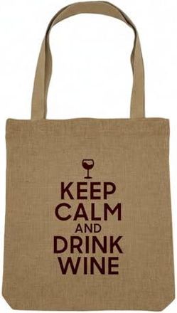 Fabulous Sac Shopping Tote Bag Aspect Lin - Keep Calm and Drink Wine Parodie Angleterre Ap&eacute;ro Vin - Sac de Courses Toile Epaisse 360g Beige Naturel Cabas Port&eacute;