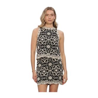 Y.A.S Yascilia SL Crochet Top - - Tops - Damen - Schwarzk - L