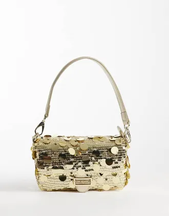 Valentino Schultertasche mit Pailletten und Disc-Detail in Gold