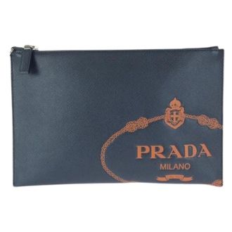 Prada Sac &agrave; main pochette en cuir Saffiano Pre-owned - Homme - Pre-owned - Bleu - Taille: ONE Size