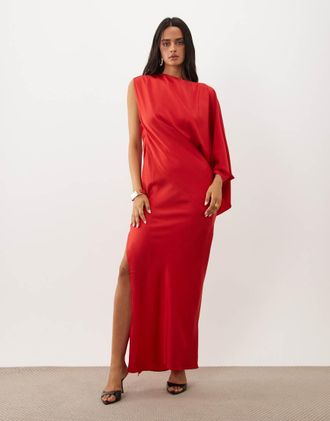 Asos robe longue asym&eacute;trique &agrave; dos nu rouge