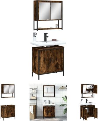 vidaXL The Living Store 2-tlg. Badm&ouml;bel-Set R&auml;uchereiche Holzwerkstoff - Badezimmerm&ouml;bel-Sets