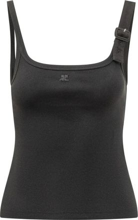 Courr&egrave;ges Femme, Tops, Noir, Taille: 36 FR Buckle 90s Rib Tank Top