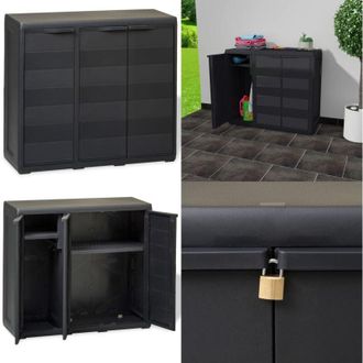 vidaXL Gartenschrank mit 2 B&ouml;den Schwarz - Gartenschrank - Au&szlig;enaufbewahrung - Werkzeugschrank - Polypropylen - Schwarzes Garderobe - Home & Living