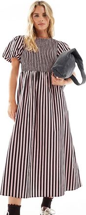 New Look Petite Robe mi-longue froncée à rayures - Rose