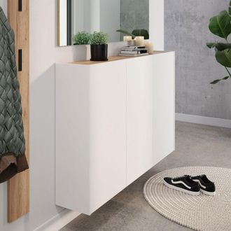 M&S Collection M&s - Meuble dentr&eacute;e suspendu 138x25x87 cm blanc et ch&ecirc;ne - tredy