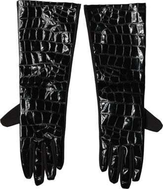 Dolce & Gabbana Crocodile-Embossed Gloves - Black