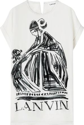 Lanvin Homme, Tops, Blanc, Taille: M Mother And Daughter Printed T-Shirt