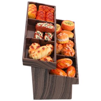 Heallily Mini-lebensmittelset Mit Brotaufbewahrungsschrank Miniatur-vitrine Für Tischdekoration Simulations-Brot Und Dessertmodelle Aus Kunststoff Und Harz Kle