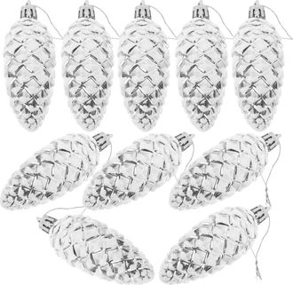 Artibetter 10 St&uuml;ck Weihnachtsbaumschmuck Tannenzapfen H&auml;ngedekoration Kunststoff Silberfarben f&uuml;r Weihnachtsfeier und Festtagsdeko