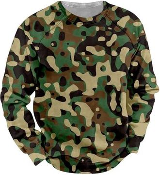 Generic Sweat-shirt pour homme sans capuche avec impression - Pull dhiver chaud pour homme - Pull de camouflage militaire - Pull de travail - Col rond - Manch