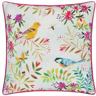 furn. Evans Lichfield Daisy Hill Willow Birds bedrucktes, mit Federn gefülltes Kissen - Mehrfarbig/Rosa - 45 x 45 cm