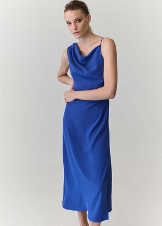 Mango Robe asym&eacute;trique fronc&eacute;e lat&eacute;rale bleu - Femme - XS - MANGO