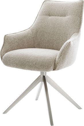 DELIFE Esszimmerstuhl Alja-Flex mit Armlehnen Kreuzgestell breit Edelstahl Webstoff Soft Beige 360&deg; drehbar Taschenfederkern