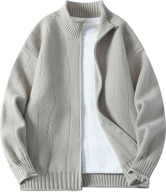 Generic ofeirhz Cardigan en tricot texturé à manches longues pour homme - Fermeture éclair intégrale - Col montant - Manteaux thermiques - Manteaux amples déc