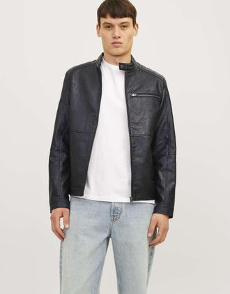 Jack & Jones Dylan wasserabweisende gesteppte Bikerjacke in Schwarz