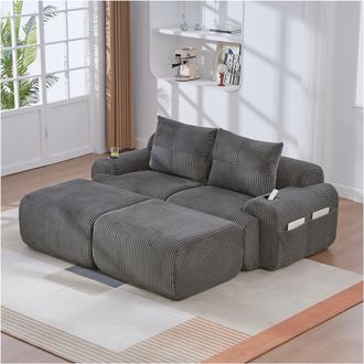 Generic Modernes L-f&ouml;rmiges modulares Sofa, 3-Sitzer-Sofa, modulares Ecksofa aus Cord, ergonomisch geschwungenes Design, ausgestattet mit Aufbewahrungstaschen