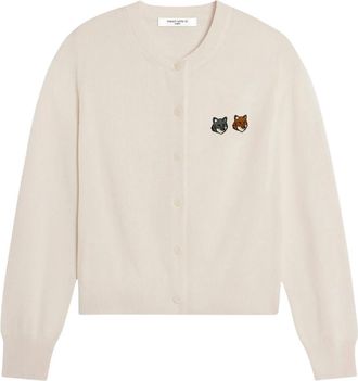 Maison Kitsun&eacute; Cardigan Regular Double Renard - Femme - Pulls - Beige - Taille: 36 FR