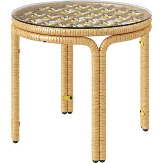 OUTSUNNY Table dappoint ronde de jardin &oslash; 50 x 44 cm r&eacute;sine tress&eacute;e effet naturel