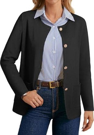 Grace Karin Cardigan en tricot pour femme, coupe r&eacute;guli&egrave;re, &agrave; manches longues, col rond, boutonn&eacute;, pour lhiver, Noir, L